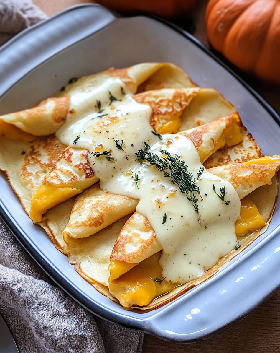 Pumpkin Crepes with Fontina Cheese Sauce - Recipe Amelia