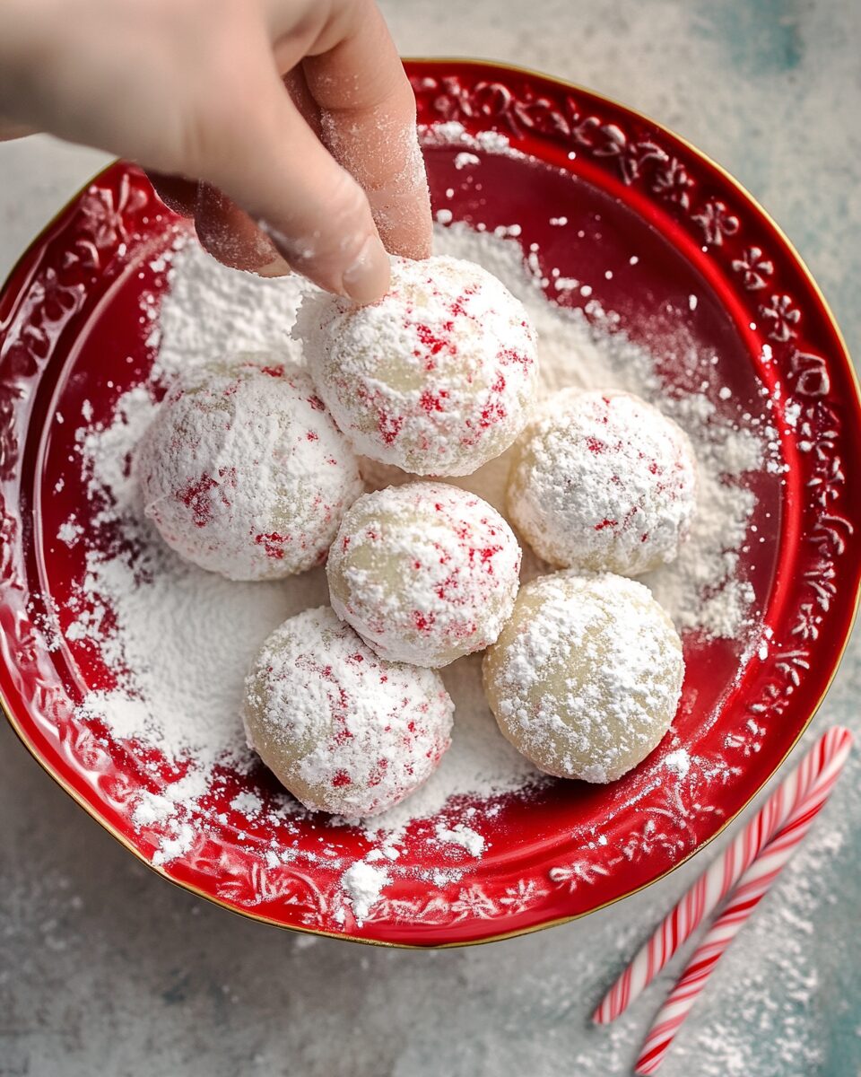 Peppermint Snowball Cookies