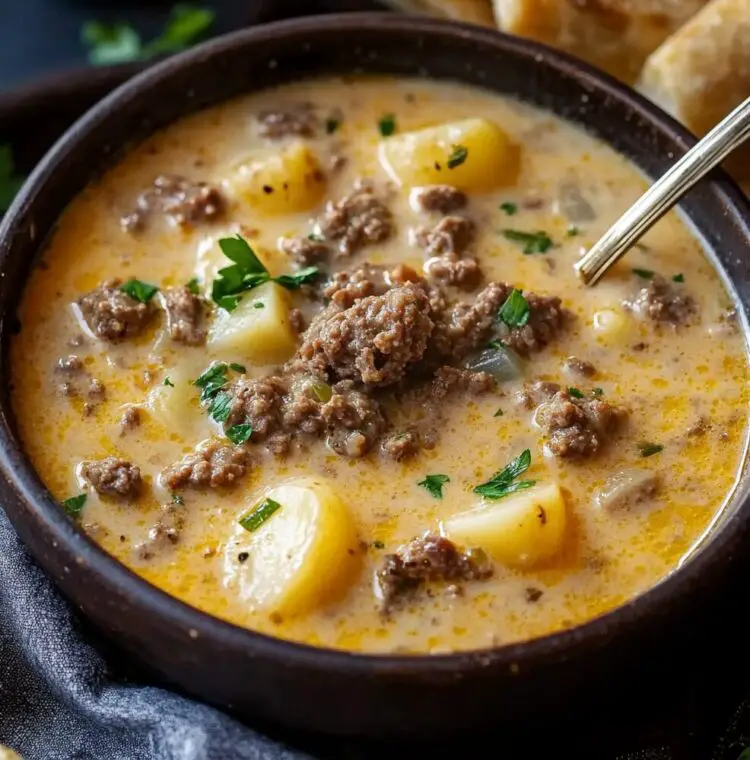Cheesy Beef and Potato Soup