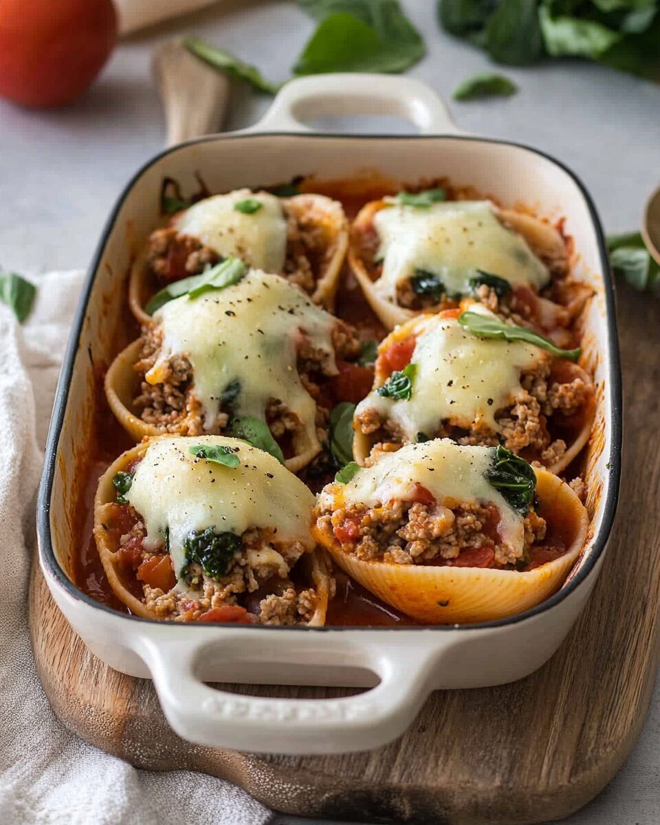 Healthy Stuffed Shells with Ground Turkey and Spinach