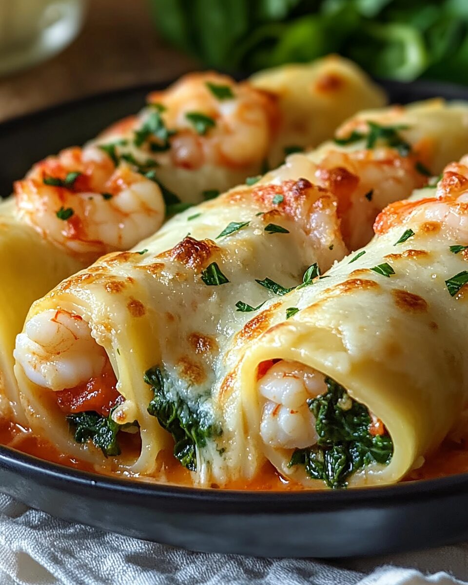 Shrimp and Spinach Stuffed Pasta Rolls